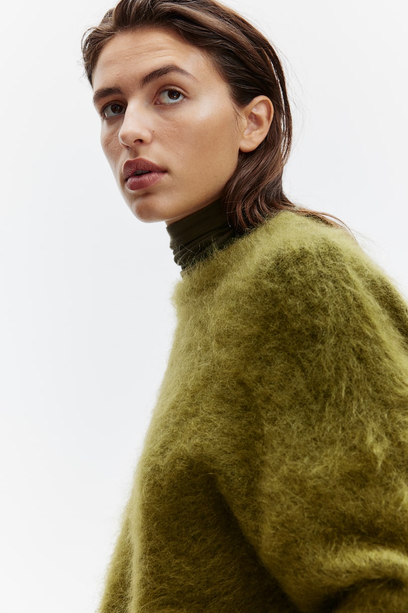 Oversized Mohair-Blend Sweater - Olive green - Ladies | H&M US