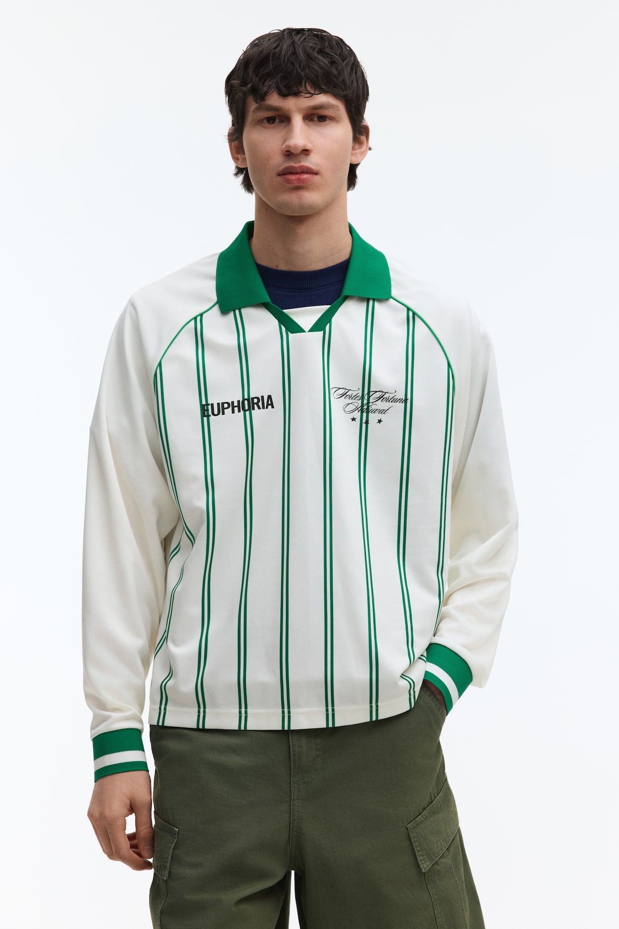 Men’s White/Striped Loose Fit Printed polo shirt | H&M IN