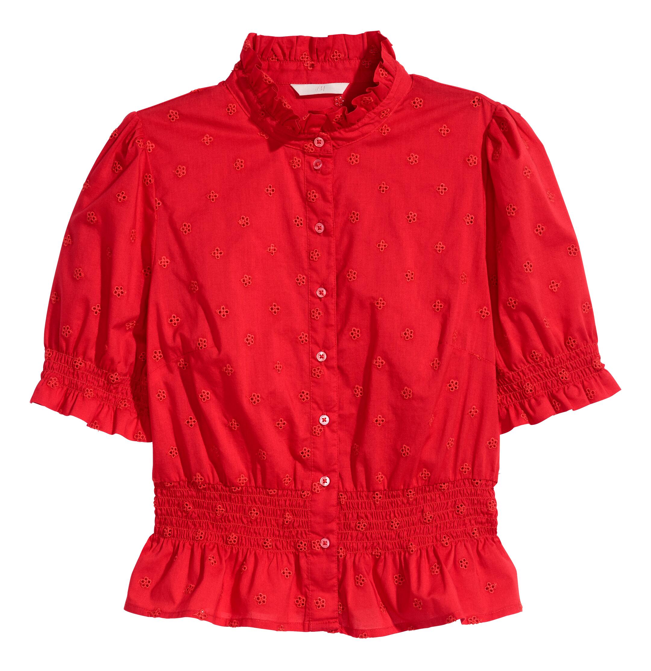 Cotton blouse - 3/4 sleeve - Red - Ladies | H&M GB