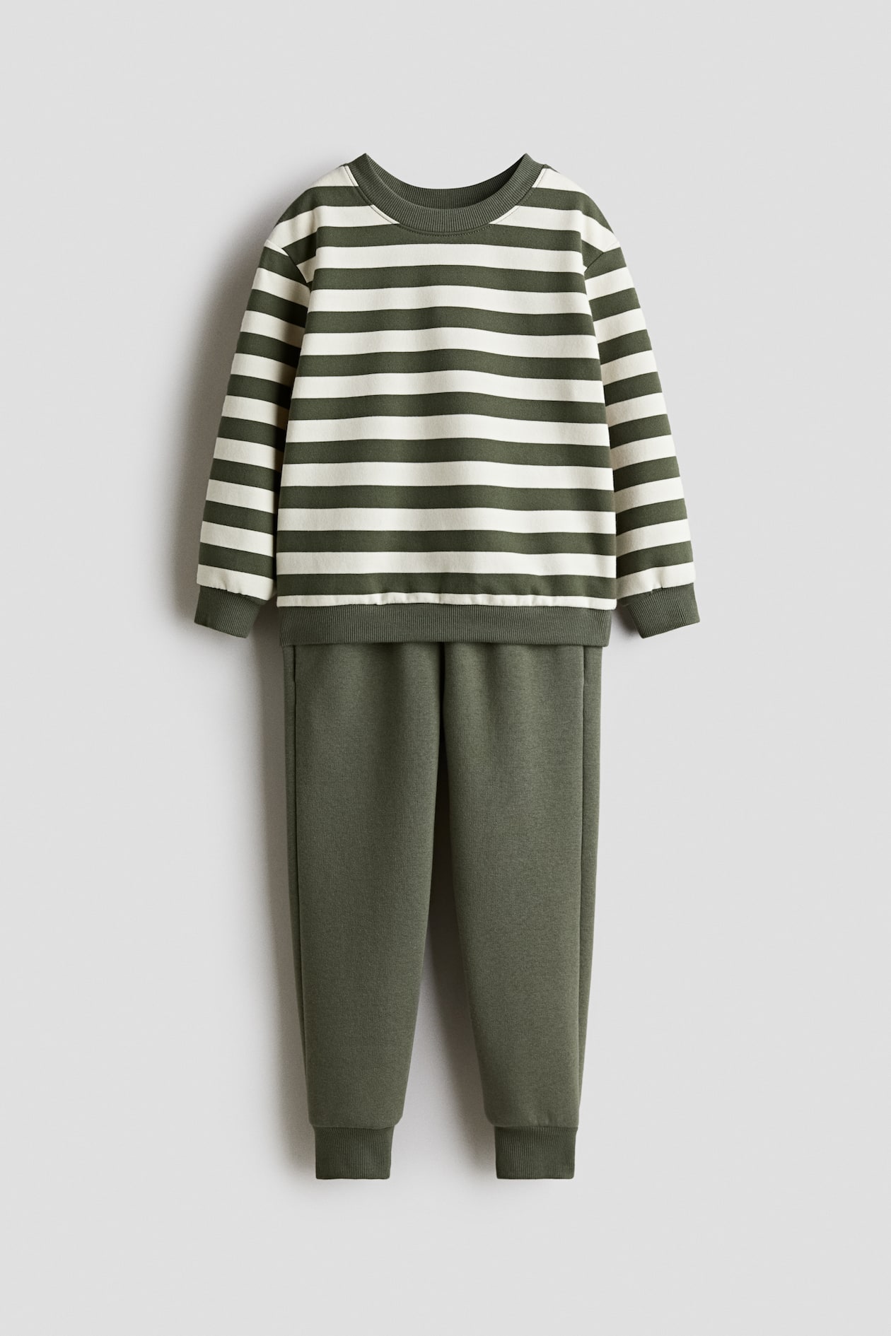Ensemble 2 pièces en molleton - Vert kaki/rayé - Kids | H&M CA