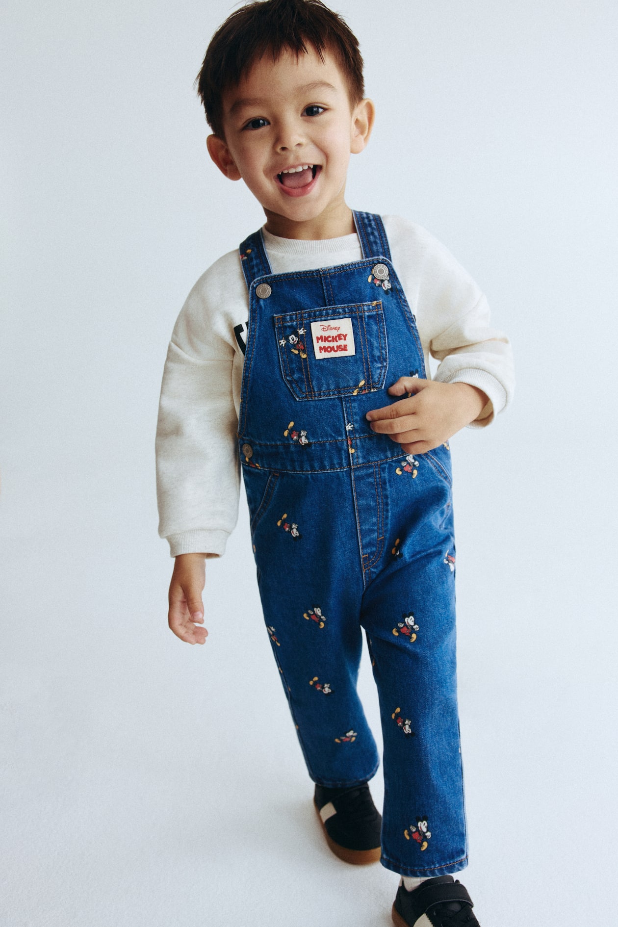 Denim blue/Mickey Mouse Printed Denim Overalls for kids | H&M CA