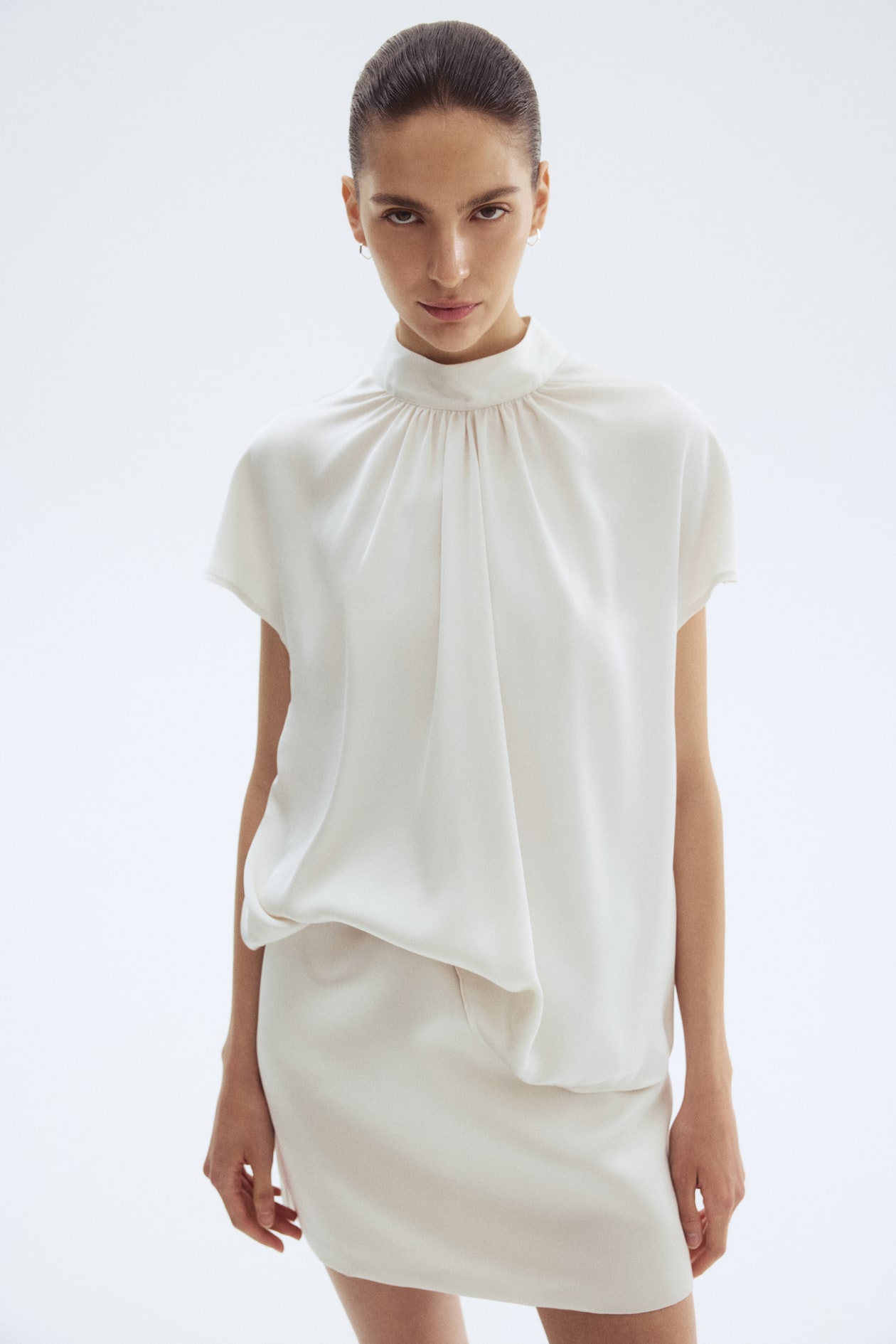 Women's White Stand-Up Collar Satin Blouse | H&M US