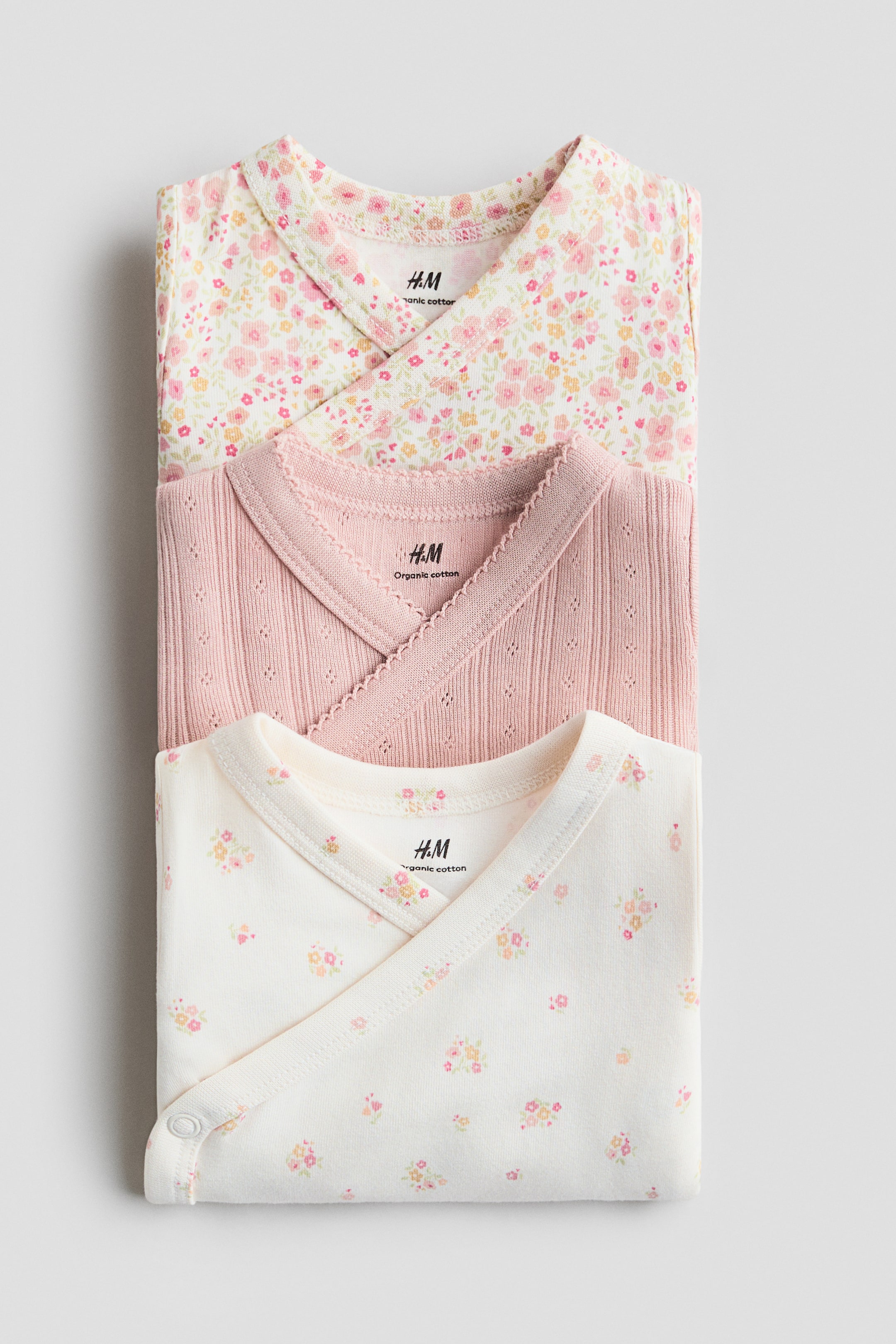 3-pack wrapover bodysuits - Light dusty pink/Floral - Kids | H&M HK
