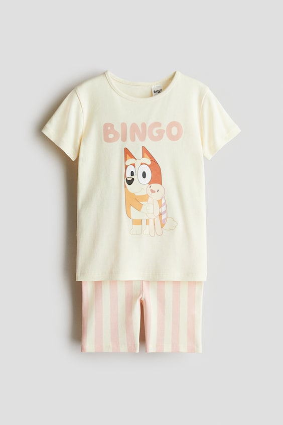 Light yellow/Bluey Snug Fit Printed Jersey Pajamas for kids | H&M US