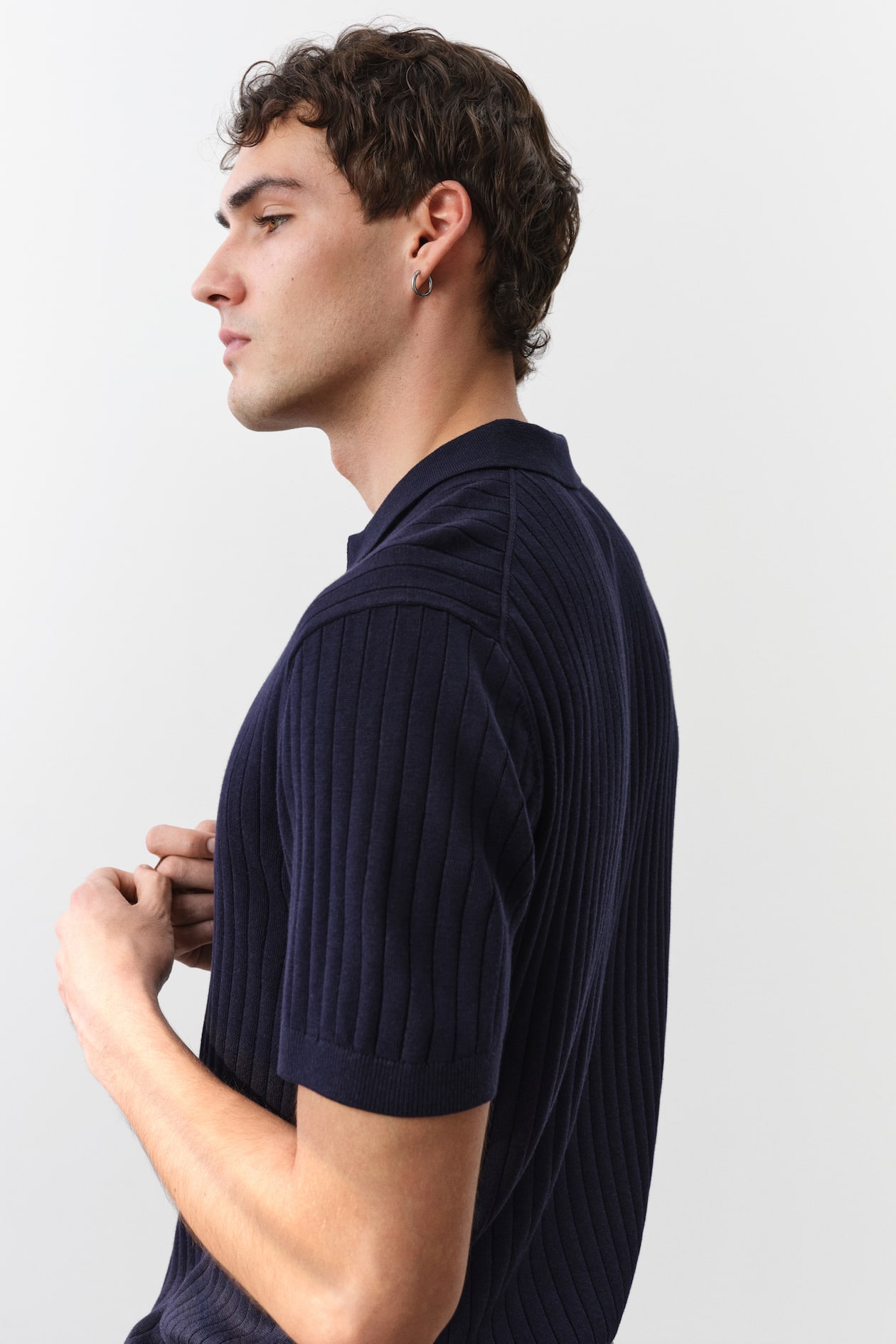 Slim-Fit Rib-Knit Polo Shirt - Navy blue - Men | H&M US