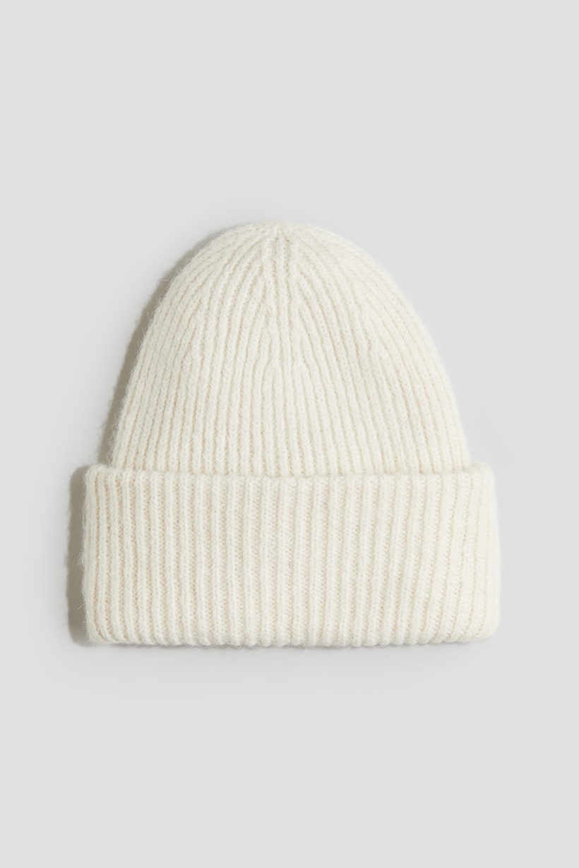 Cream Rib-Knit Beanie for kids | H&M US