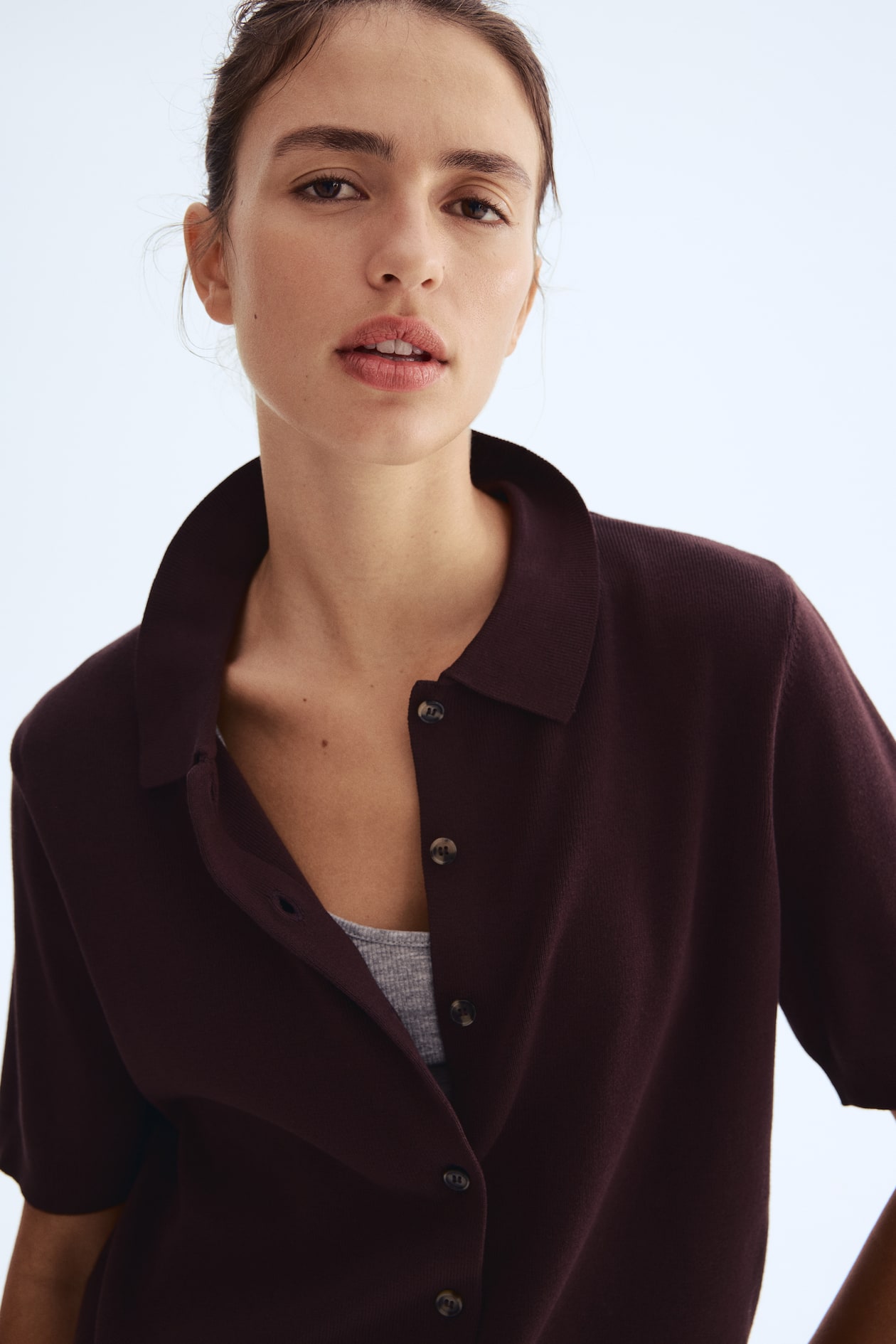 Cardigan with Collar - Dark brown - Ladies | H&M US