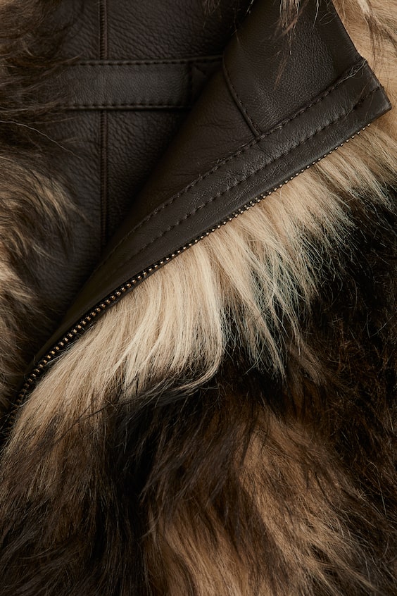 Reversible Shearling Jacket - Dark brown/beige - Ladies | H&M US