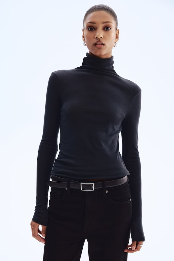 Women's Nearly black Pima cotton turtleneck top | H&M GB