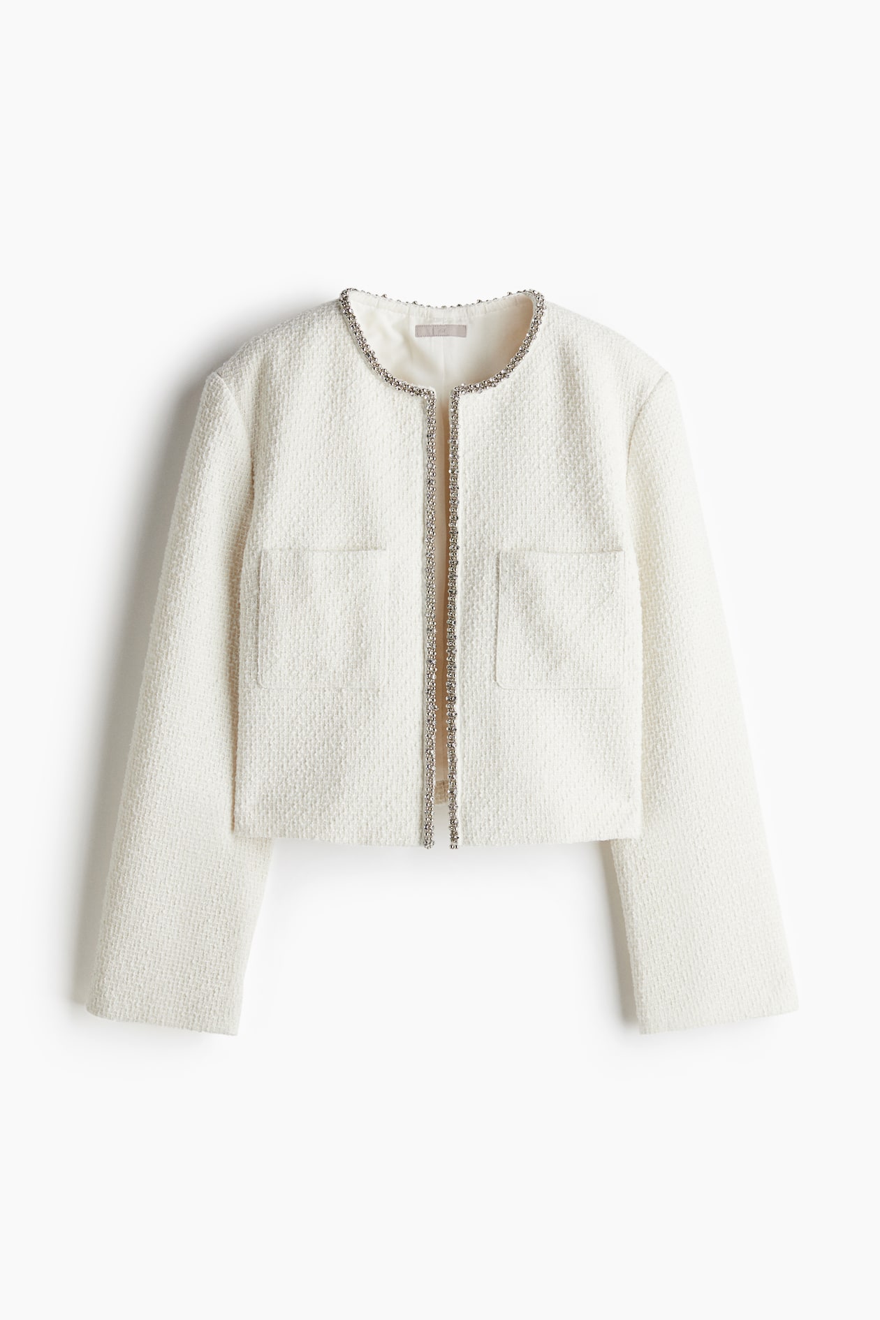 Rhinestone-embellished bouclé jacket - White - Ladies | H&M GB