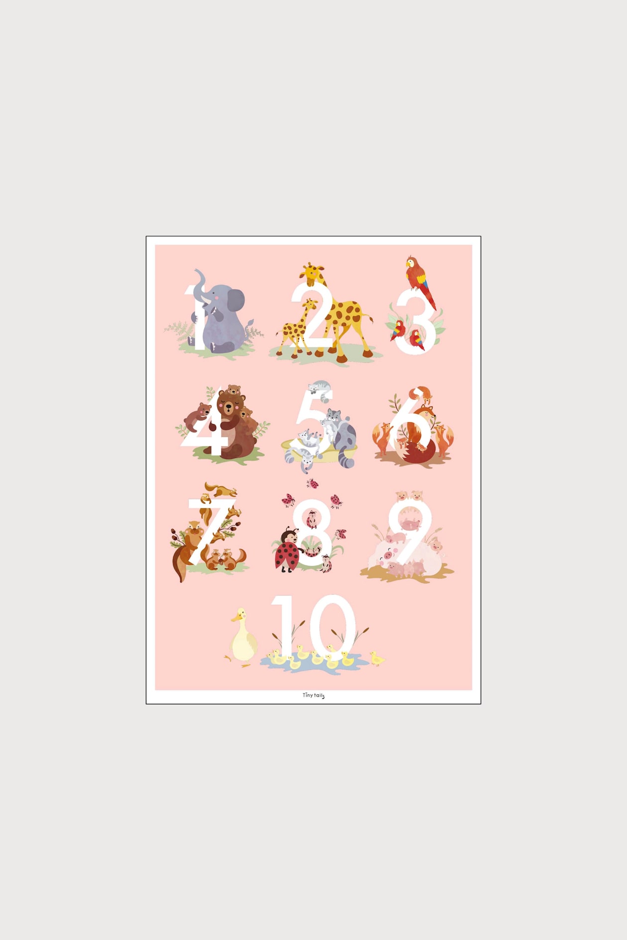 Tiny Tails - Talplakat Lyserød - Rosa Claro/números Y Animales - Poster ...