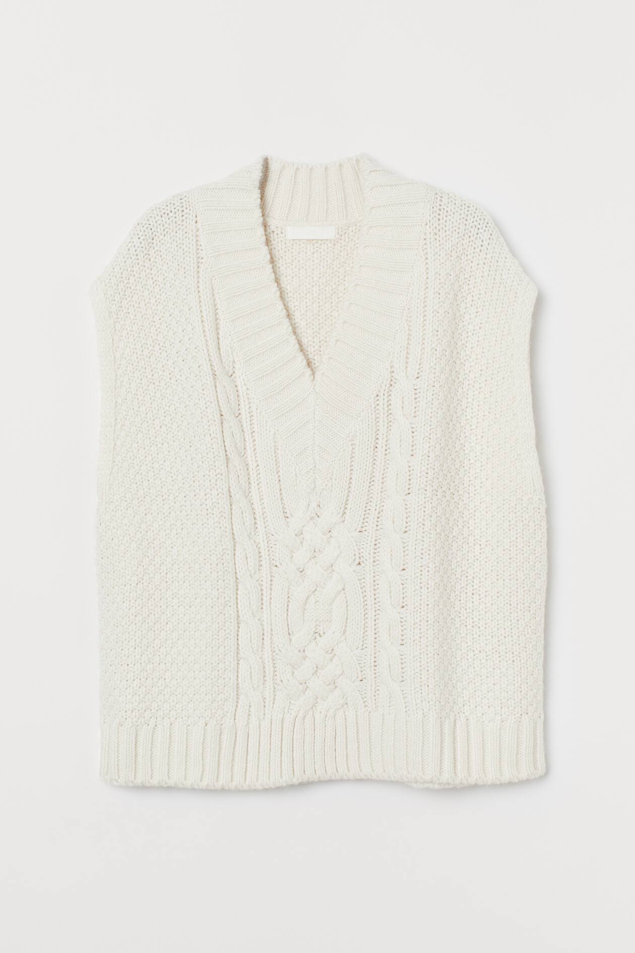 Cable-knit sweater vest - V-neck - Sleeveless - White - Ladies | H&M GB