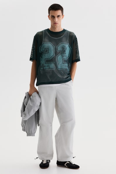 Men’s Dark teal/22 Oversized Printed Mesh T-Shirt | H&M US