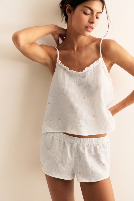 Cotton Muslin Pajamas - White/peaches - Ladies | H&M US