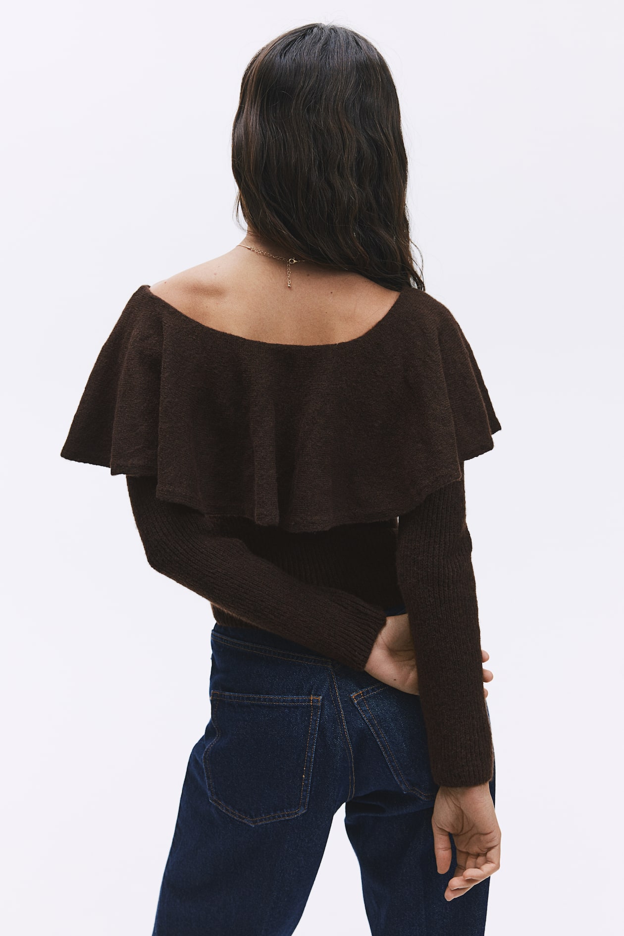 Flounced Off-the-Shoulder Sweater - Dark brown - Ladies | H&M US