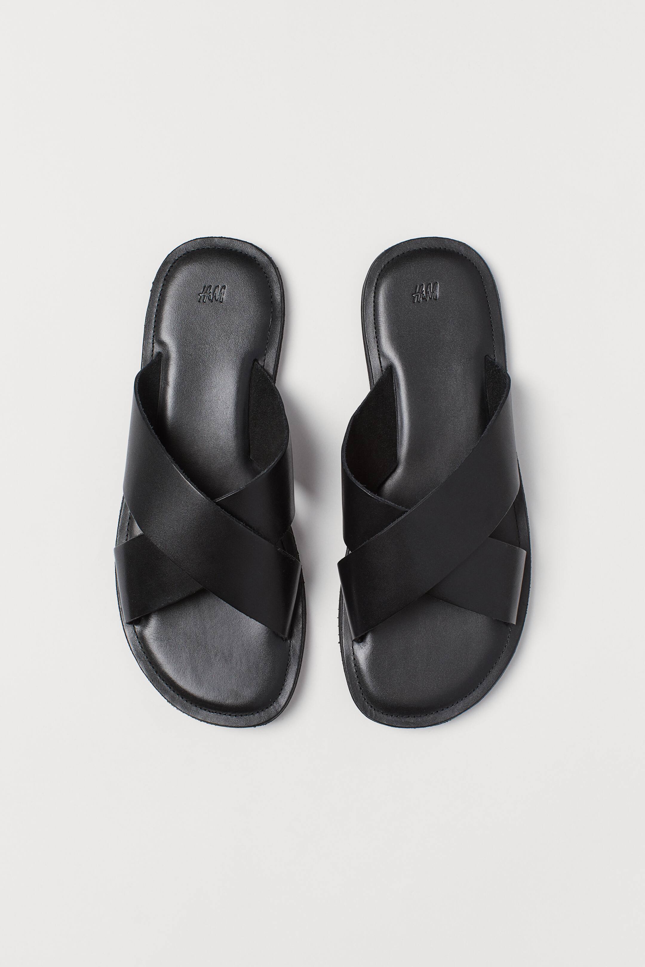 Leather slides - Black - Men | H&M GR