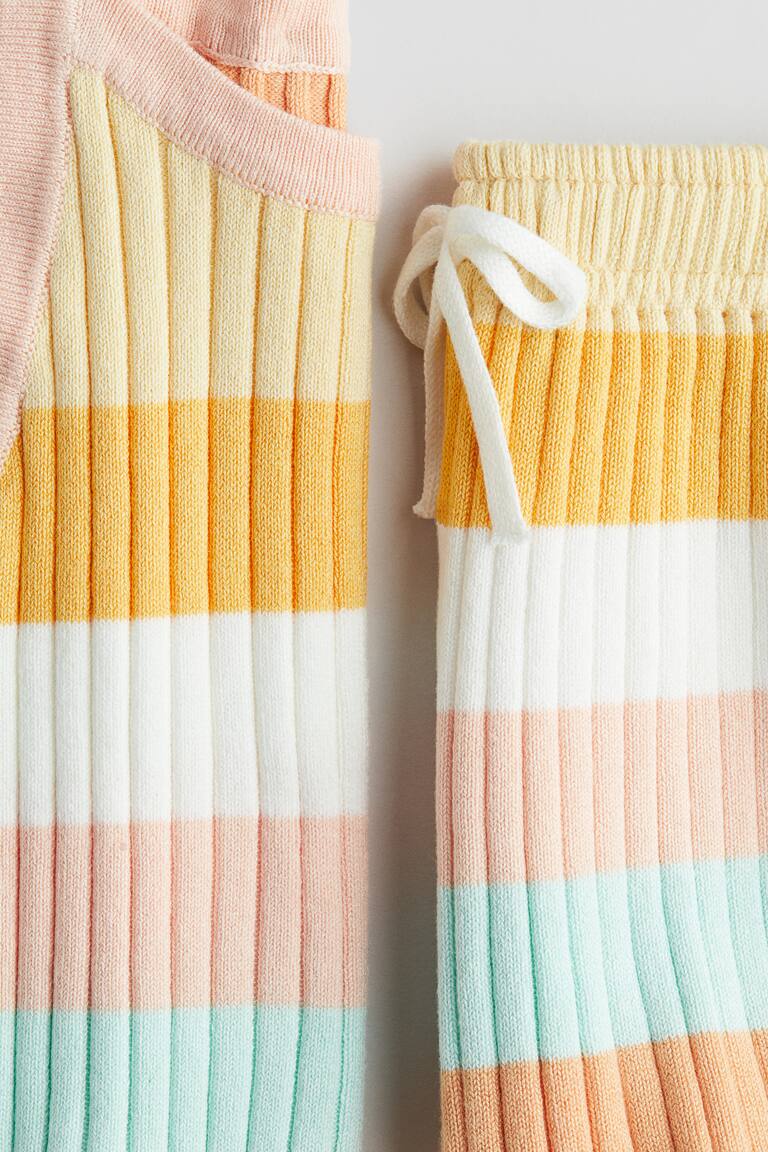 2-piece rib-knit set - Yellow/Striped - Kids | H&M GB