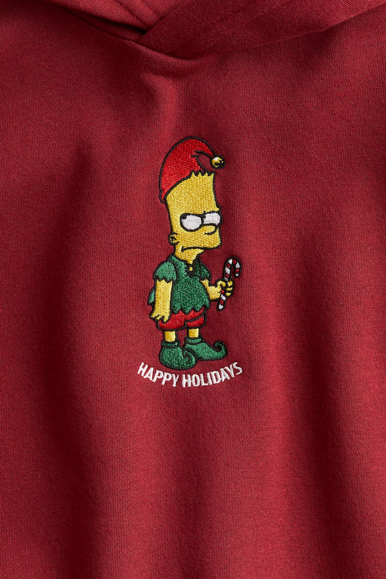 Embroidered-Motif Hoodie - Dark red/The Simpsons - Kids | H&M US