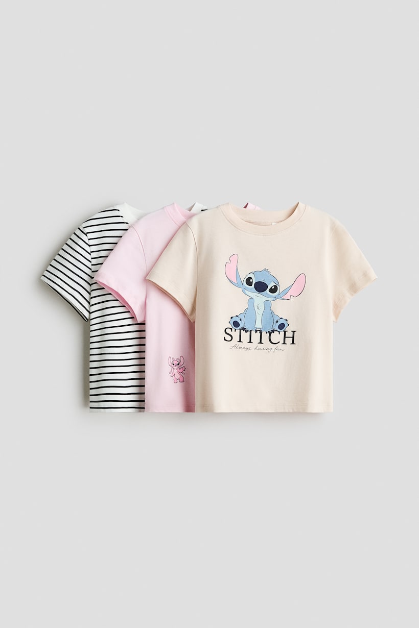 Beige/Lilo & Stitch 3-pack Printed Jersey Tops for kids | H&M US