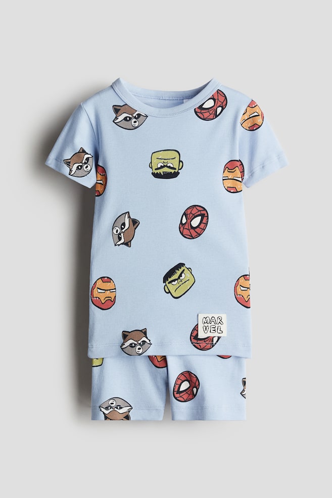 Snug Fit Cotton Jersey Pajamas - Light blue/Marvel Comics - Kids | H&M US