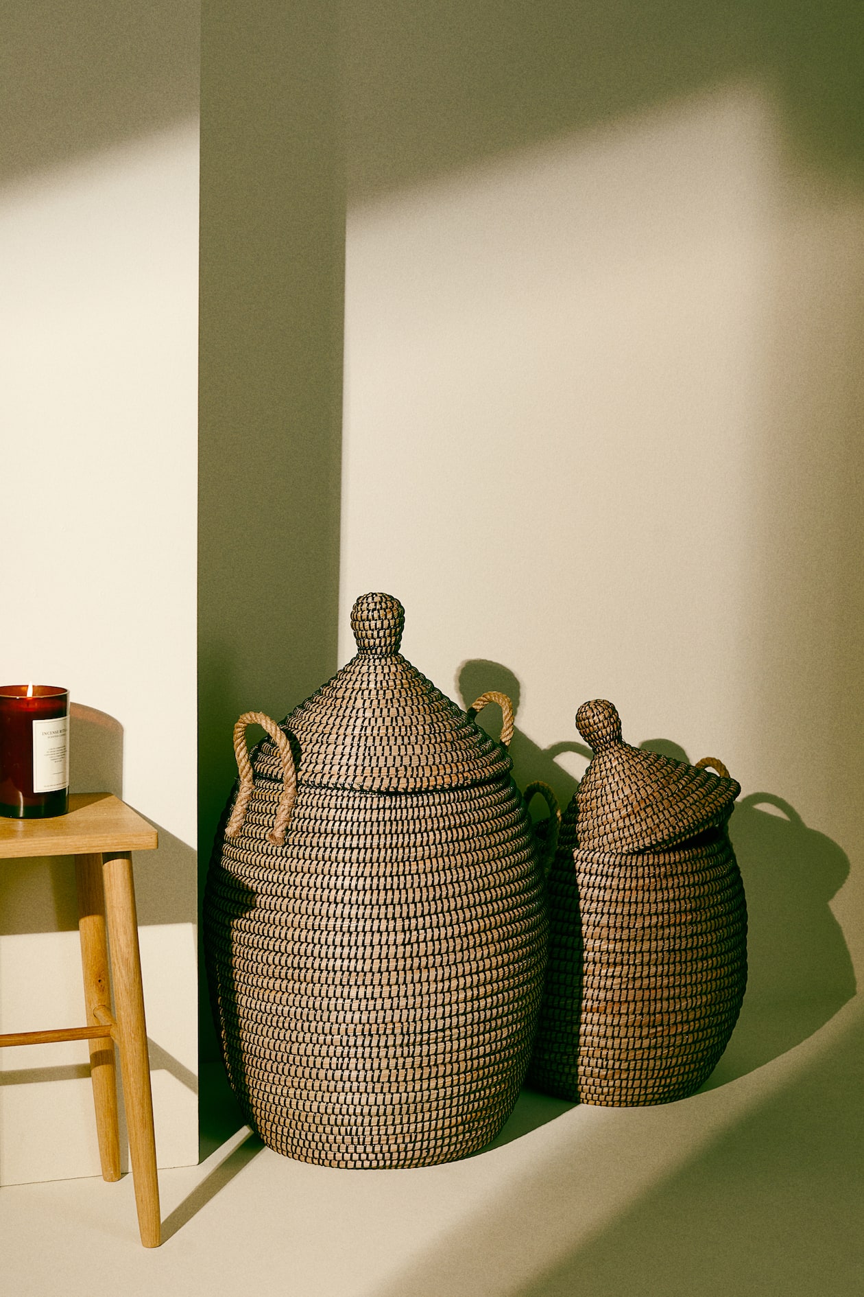 Beige/black Large Storage Basket with Lid at H&M Home | H&M US