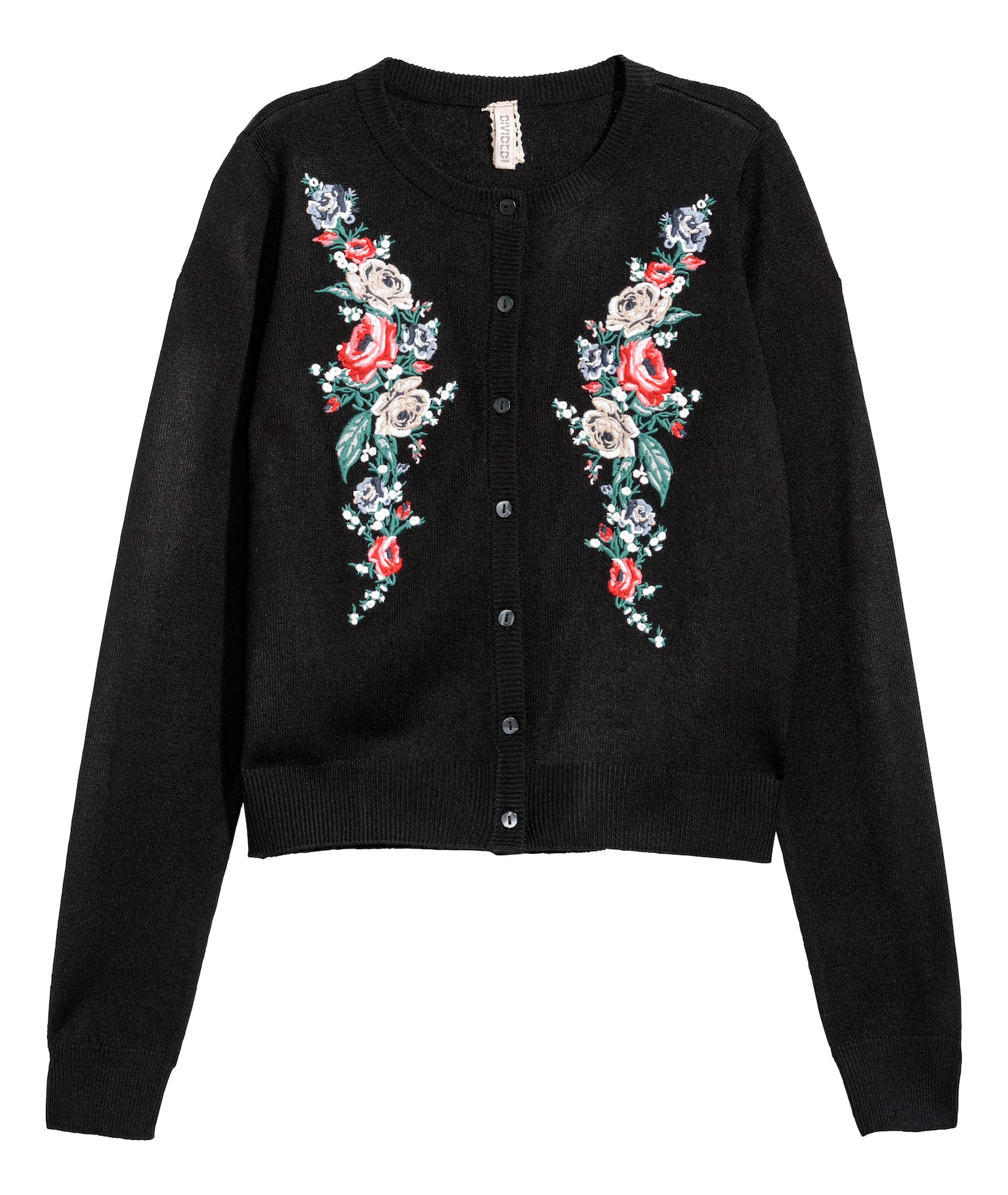 Embroidered Cardigan - Black/flowers - Ladies | H&M US