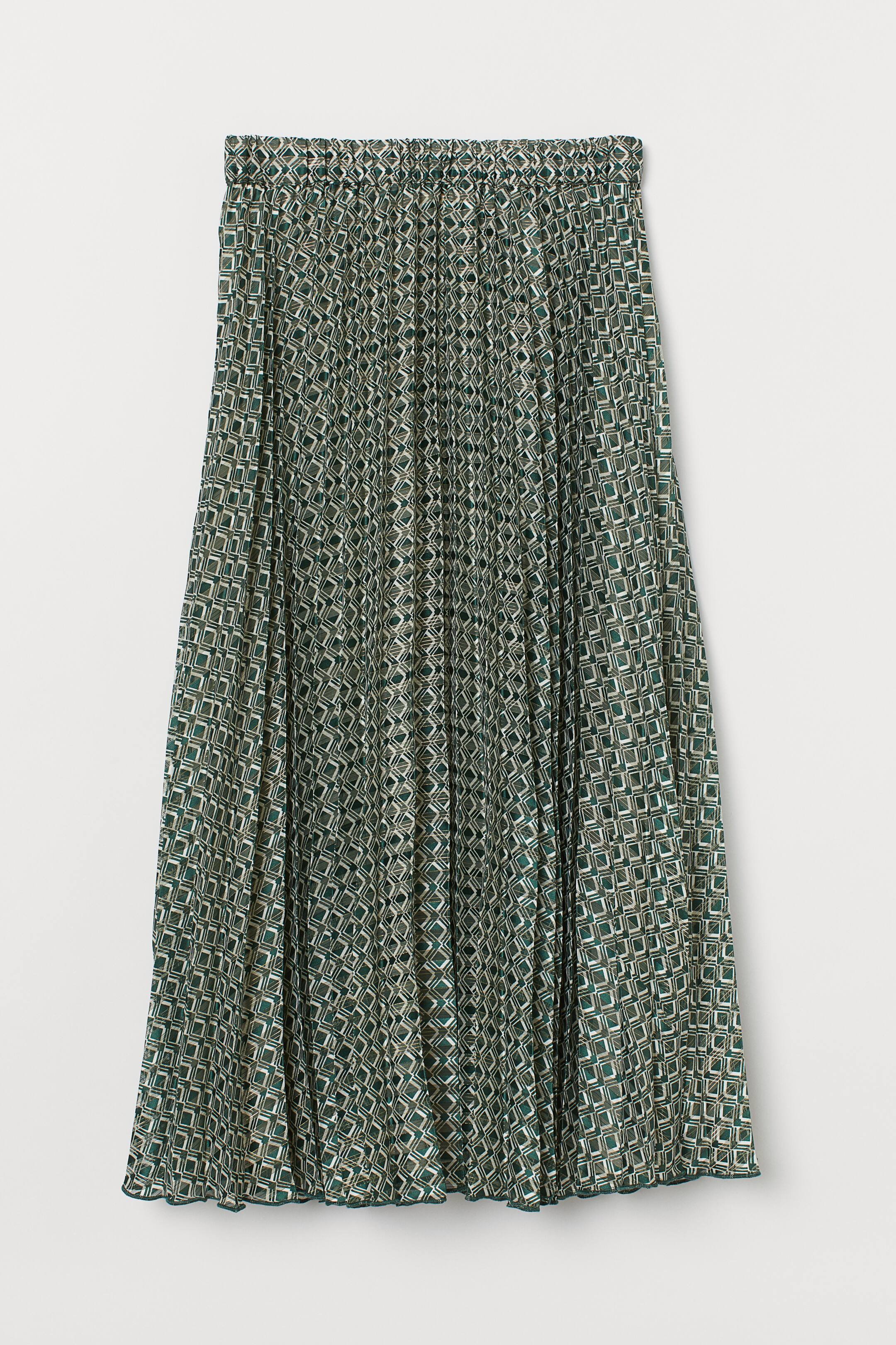 Plissierter Rock - Hoher Bund - Midi - Dunkelgrün/Gemustert - Ladies ...