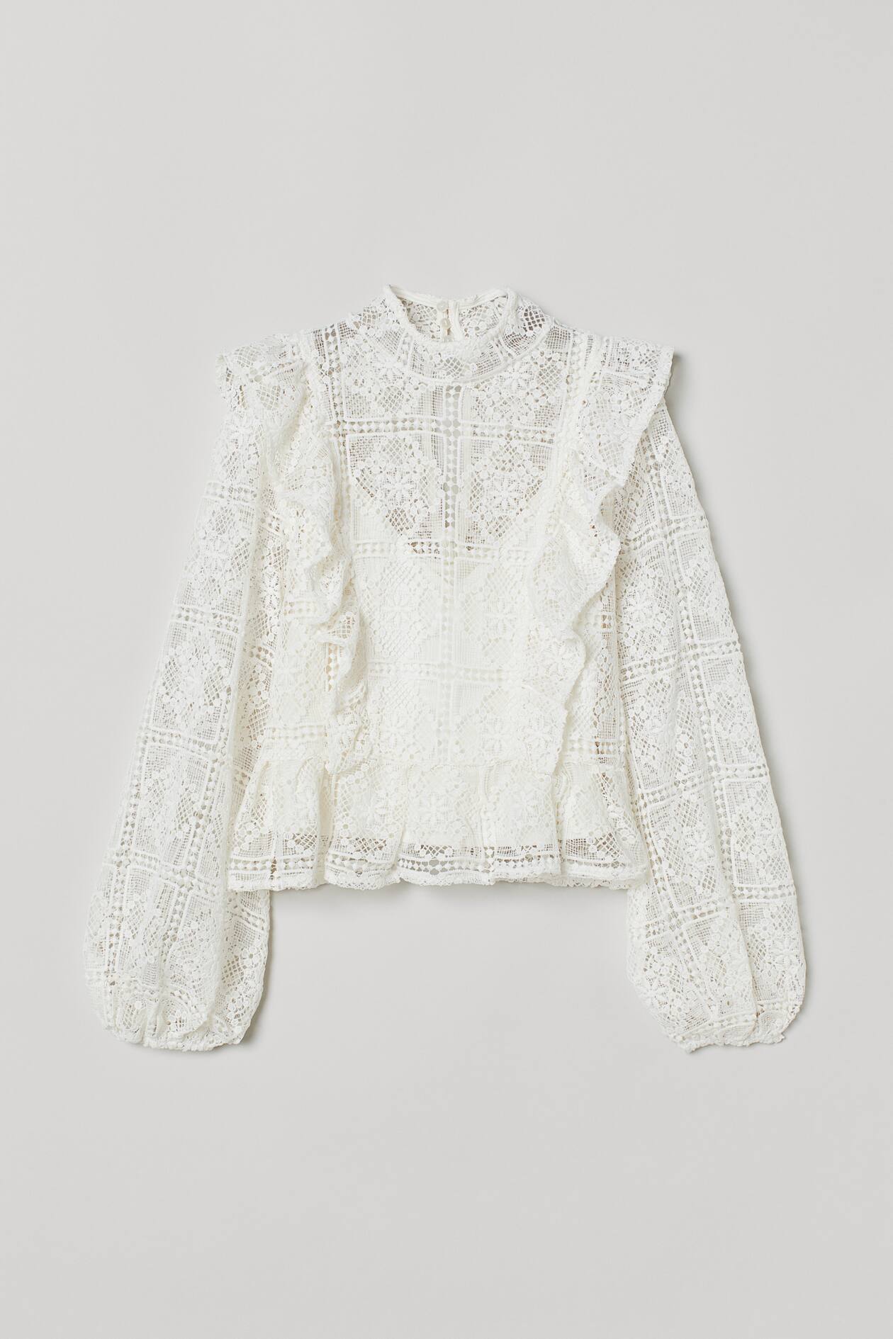 Blusa em renda com folhos - Creme - SENHORA | H&M PT