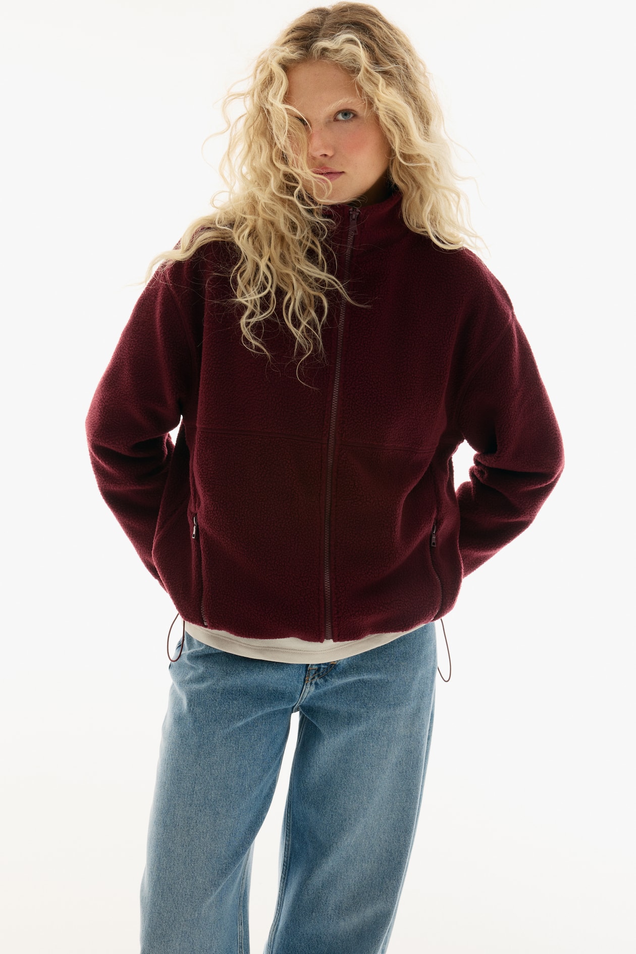 Women's Burgundy Teddy Fleece Jacket | H&M CA