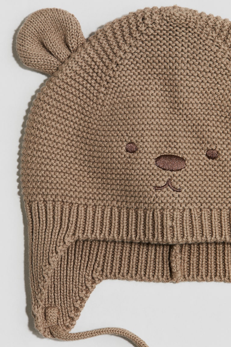 Brown Knit Beanie with Chin Strap for kids | H&M US