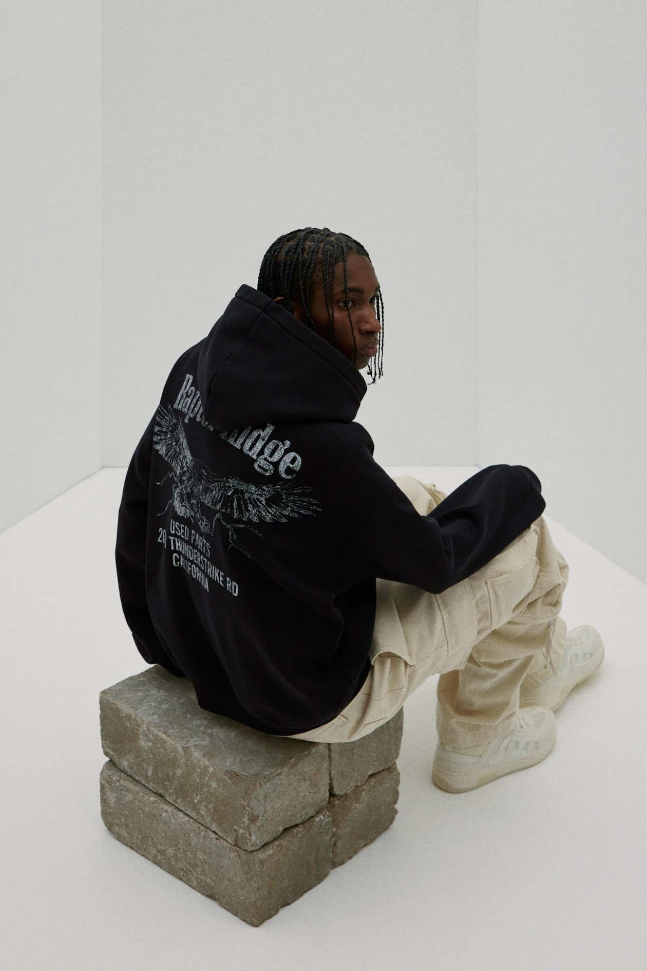 Men’s Black/Raptor Ridge Loose Fit Printed hoodie | H&M CA