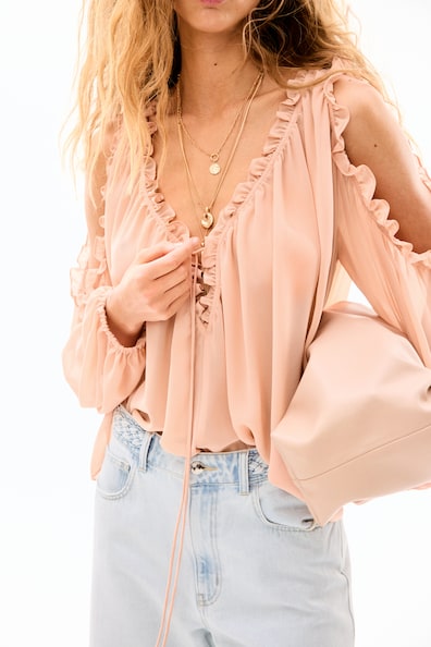 Camicetta in chiffon con spalle scoperte - Rosa cipria - DONNA | H&M IT