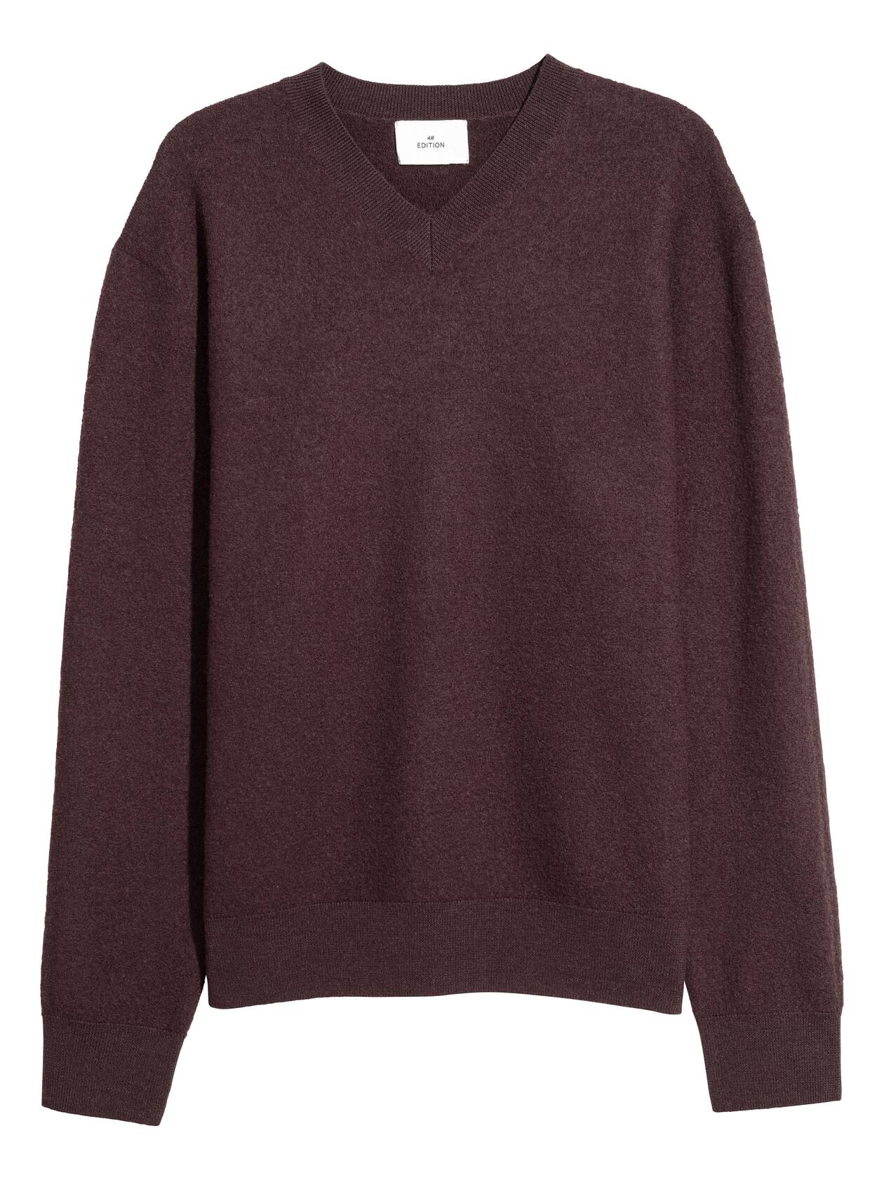 V-neck Boiled Wool Sweater - V-neck - Long sleeve - Burgundy - Men | H&M CA