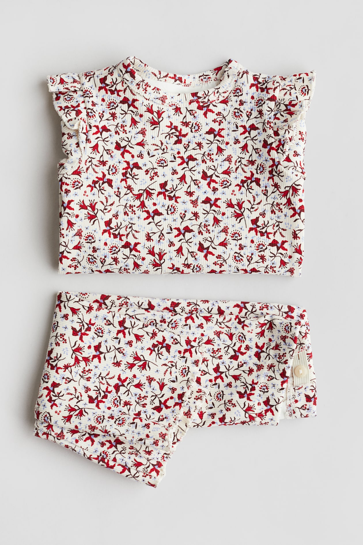 2-piece Ruffle-trimmed Cotton Jersey Set - White/floral - Kids | H&M US