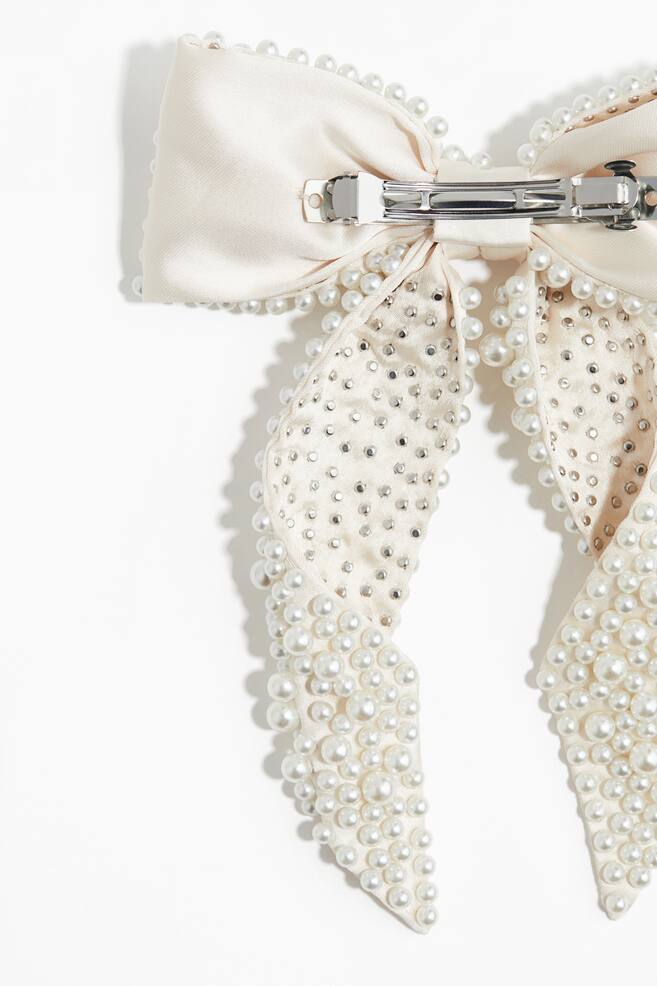 Women's White Embellished satin bow hair clip | H&M GB