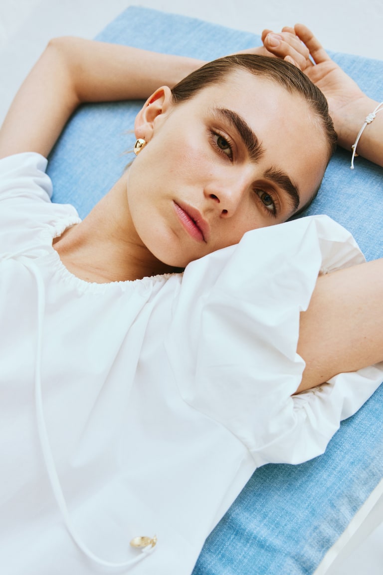 Drawstring-Neck Dress - White - Ladies | H&M US