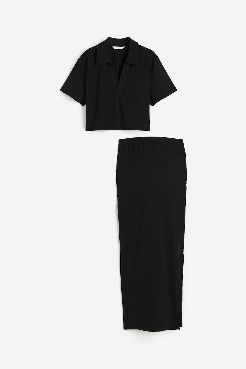 MAMA 2-piece Ribbed Set - Black - Ladies | H&M US