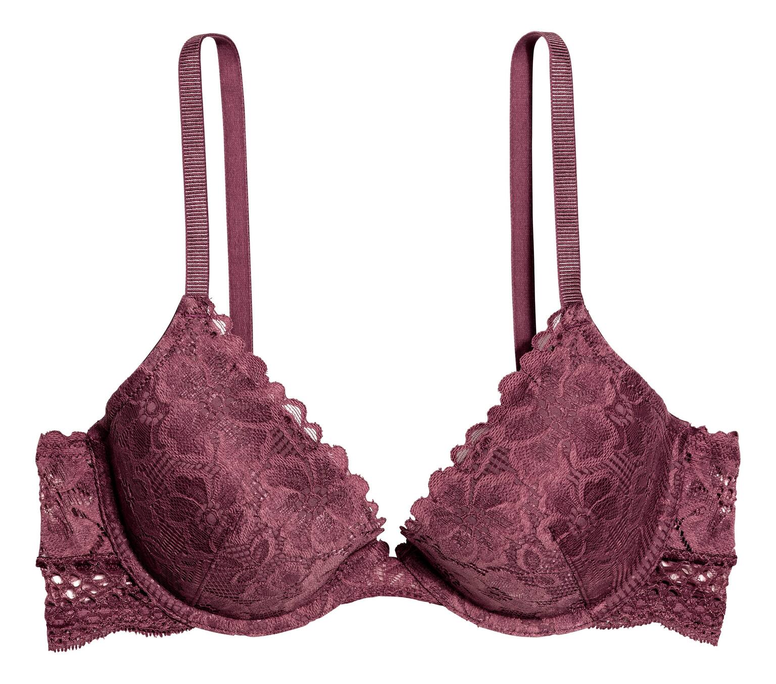 Padded underwired lace bra - Burgundy - Ladies | H&M