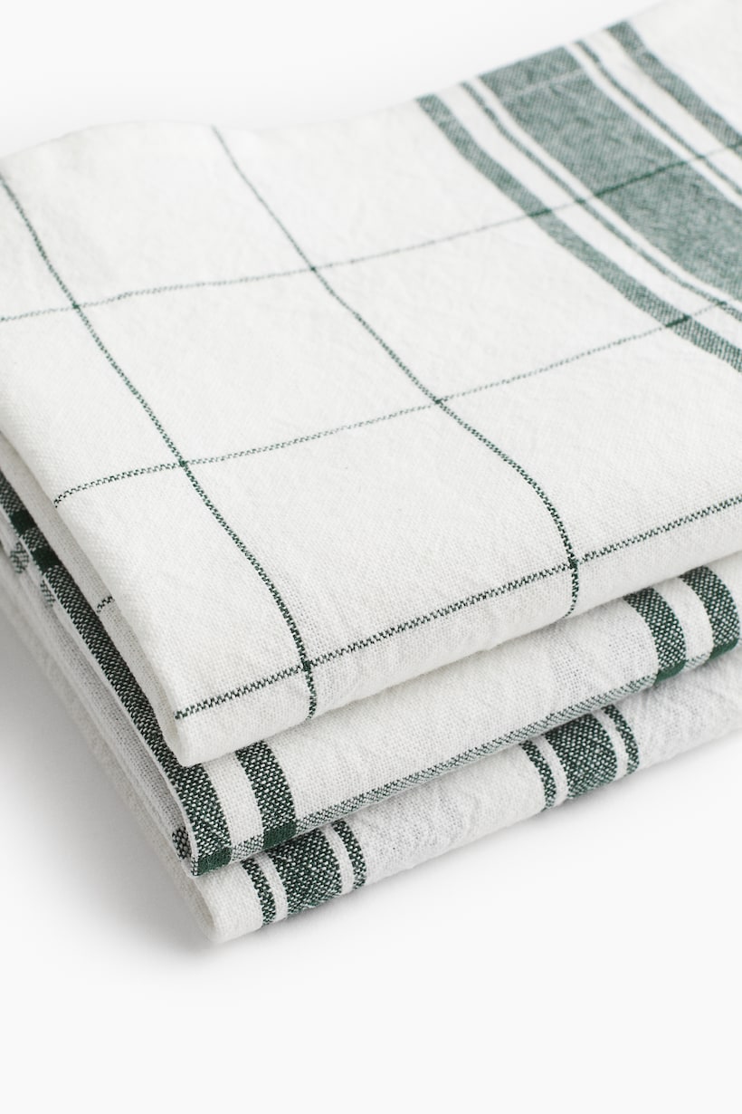 3-pack Cotton Tea Towels - Dark green/checked - Home All | H&M US