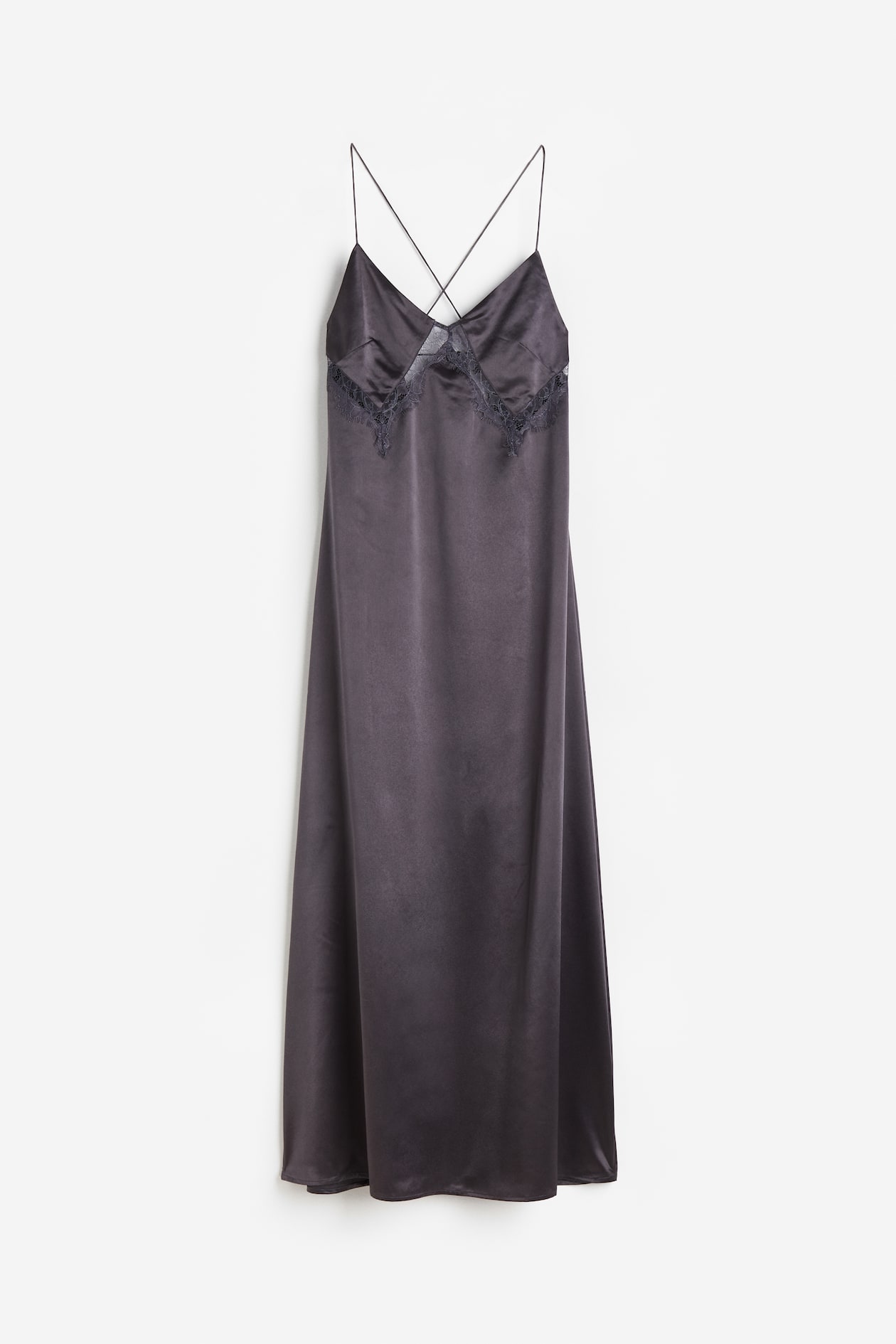 Women's Dark grey Lace-detail satin slip dress | H&M IN