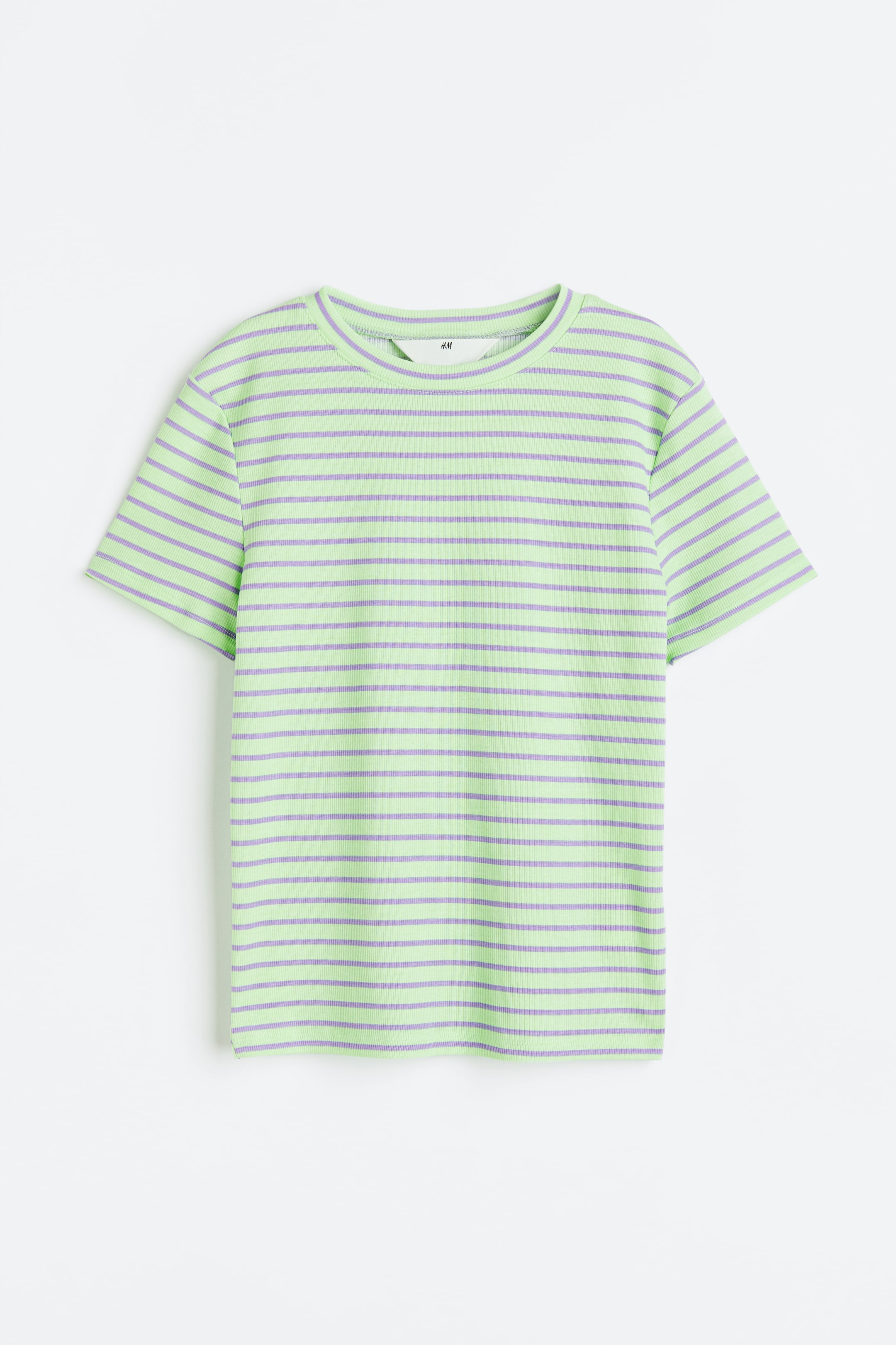 Ribbet top i bomuldsjersey - Lysegrøn/Stribet - BØRN | H&M DK