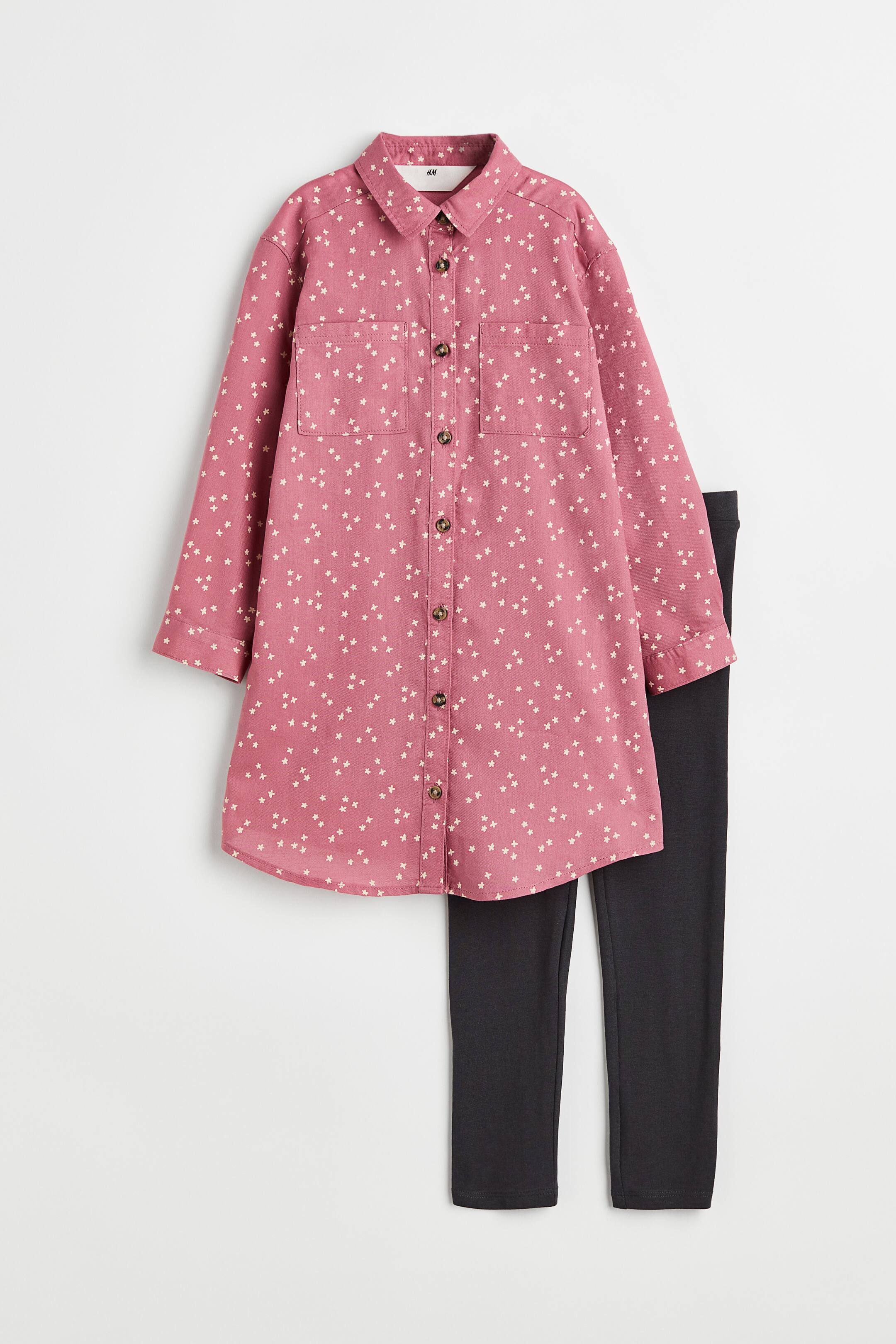 코튼 아동복 2종 세트 - 다크 핑크/플로럴 - Kids | H&M KR