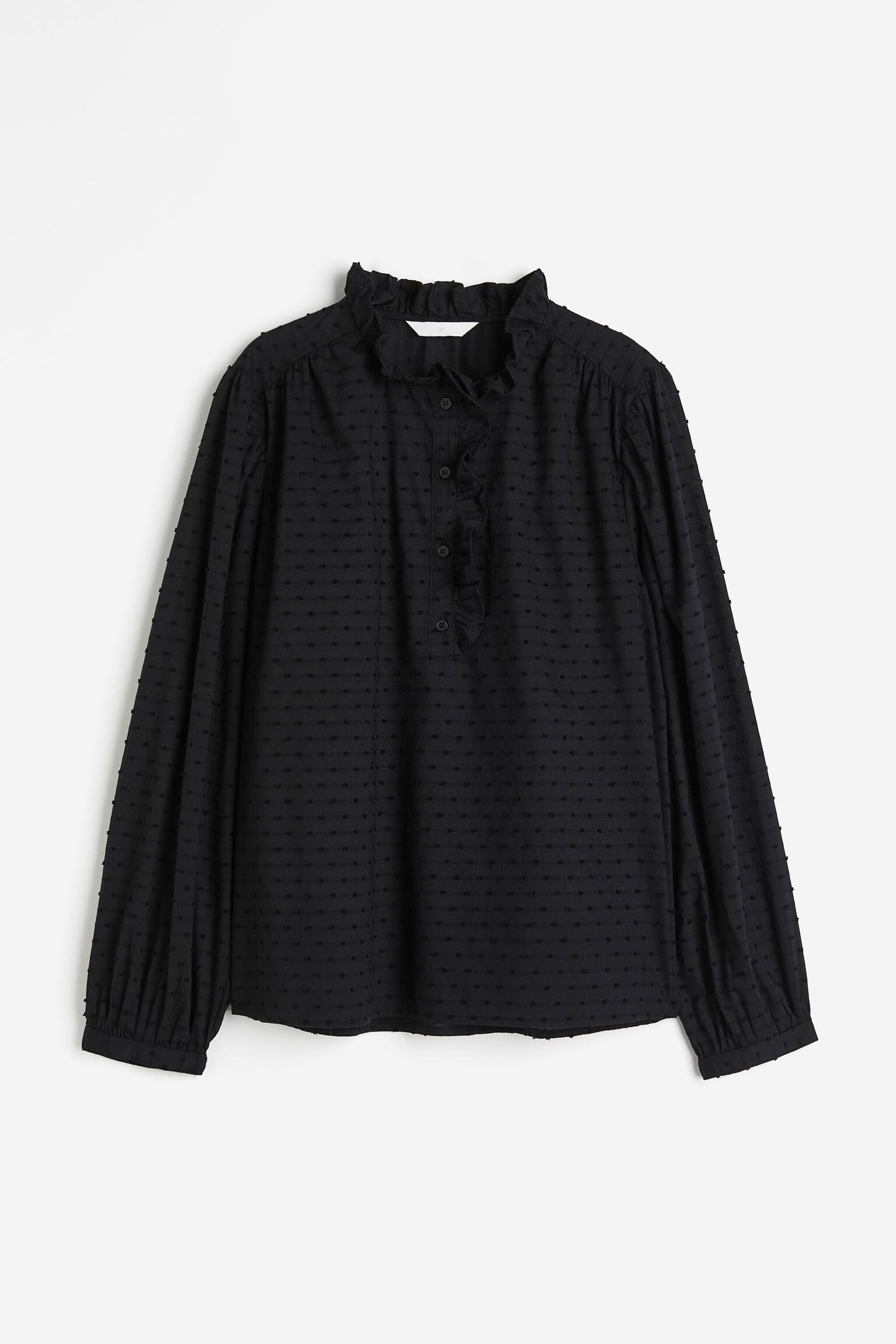 Frill-trimmed pop-over blouse - Black - Ladies | H&M