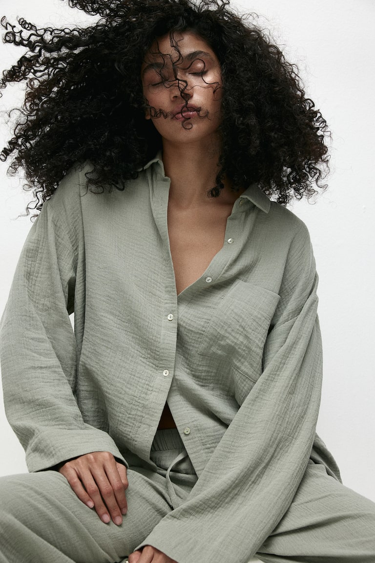 Ljus khakigrön Pyjamas i bomullsmuslin för Dam hos H&M SE