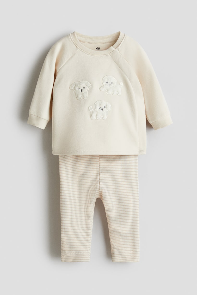 Cream/puppies 2-piece Cotton Set for kids | H&M US