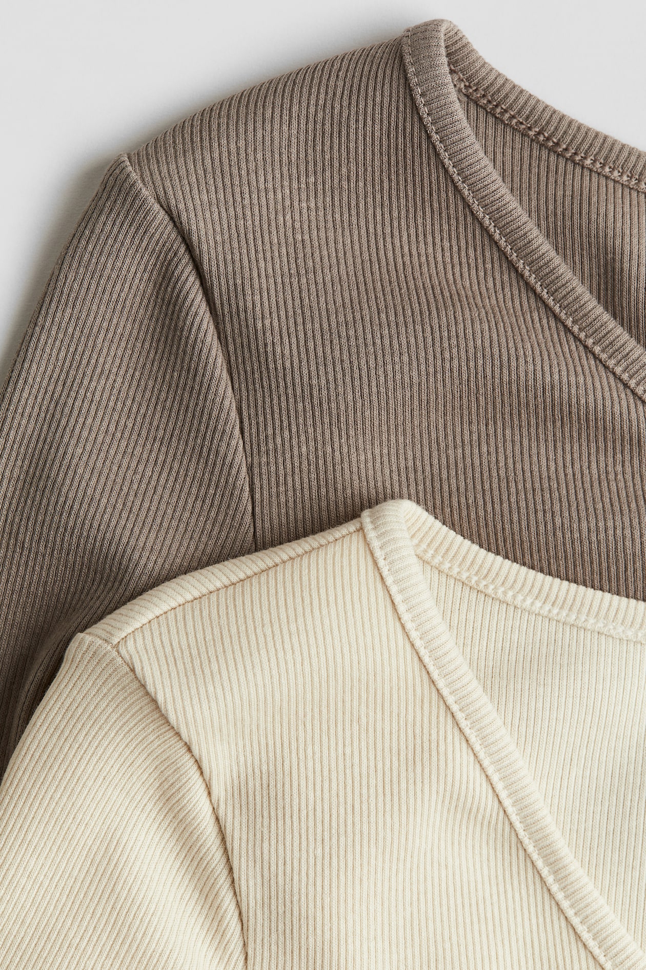 2-pack Long-Sleeved Ribbed Tops - Taupe/light beige - Kids | H&M US
