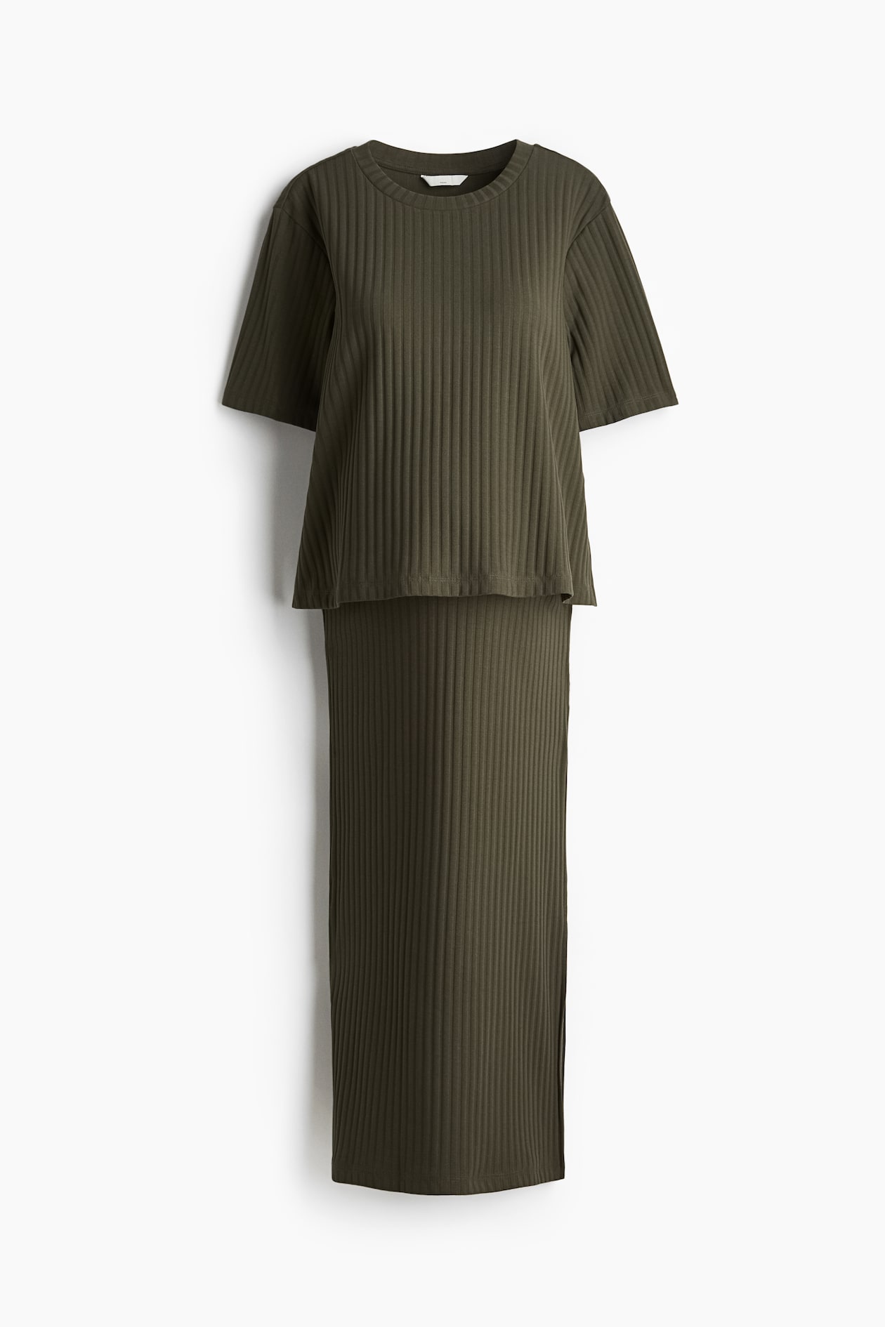 MAMA 2-piece Rib Set - Dark khaki green - Ladies | H&M AU