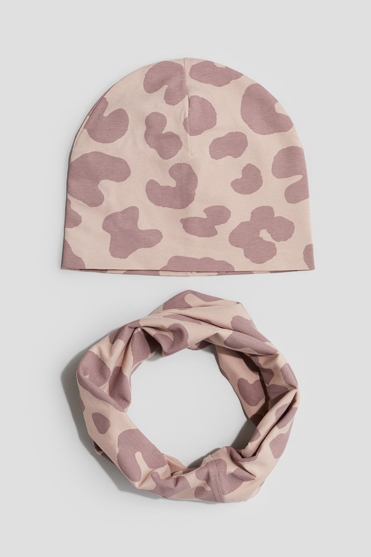 2-piece beanie and tube scarf set - Light dusty pink/Leopard-print ...