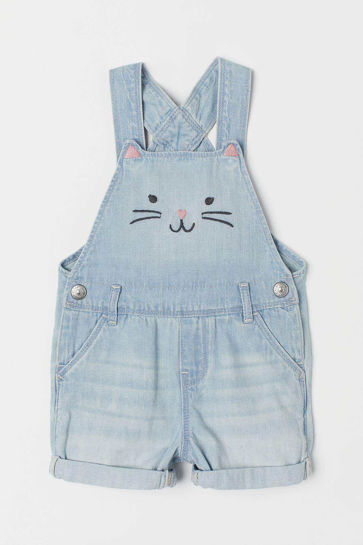 Overol de shorts en algodón - Azul denim claro/Gato - Kids | H&M MX