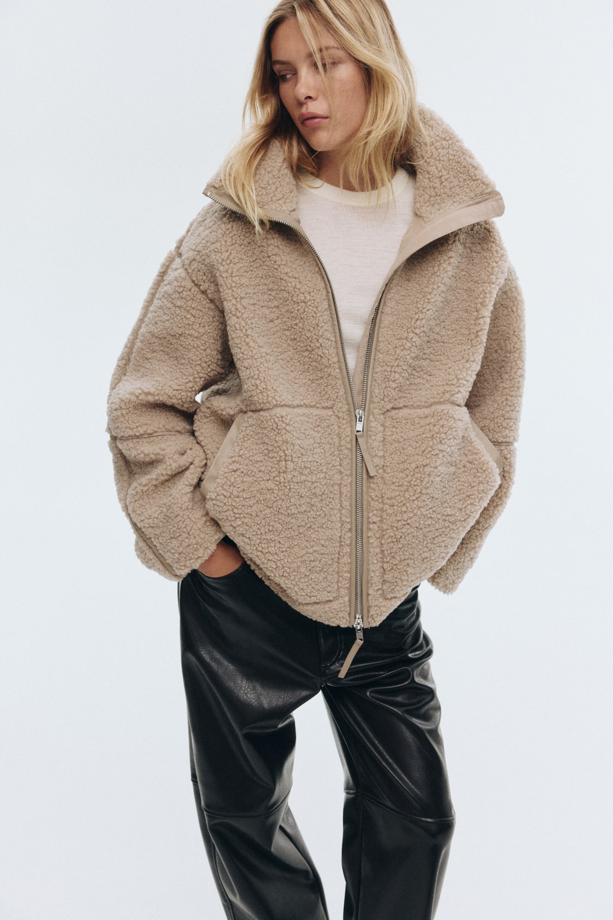 Loose-Fit Teddy Fleece Jacket - Beige - Ladies | H&M US